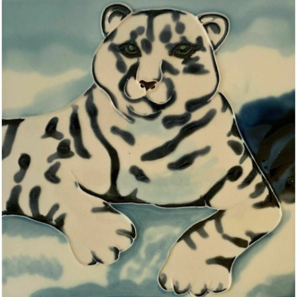 Jaco | Wall Decor | Snow Leopard Decorative Ceramic Wall Art Tile 8x8 ...